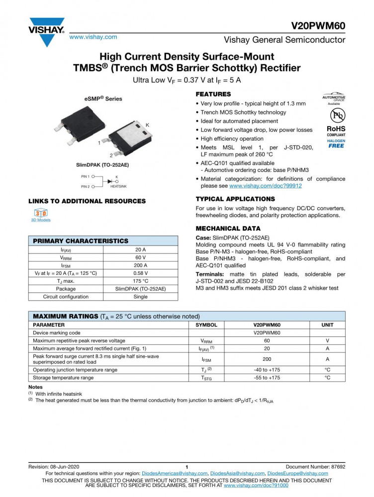 V20PWM60 datasheet page 1