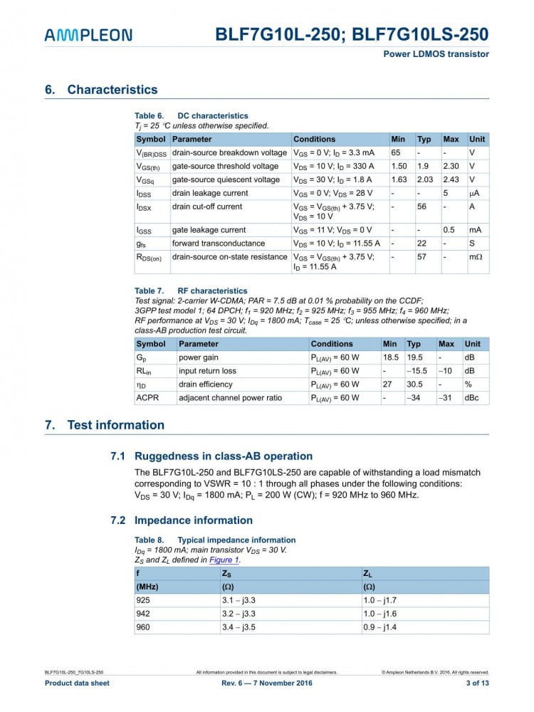 BLF7G10LS-250 datasheet page 3