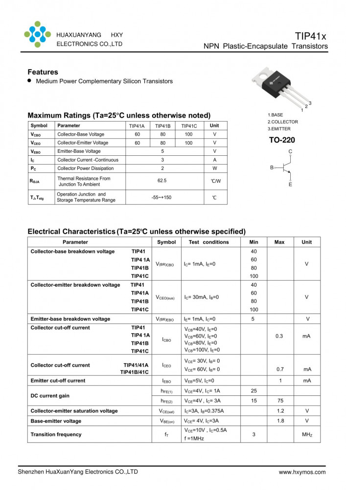 TIP41C-HXY datasheet page 1