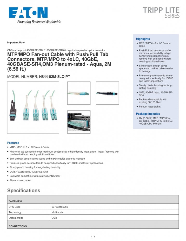 EATON N844-02M-8LC-PT technical document page 1