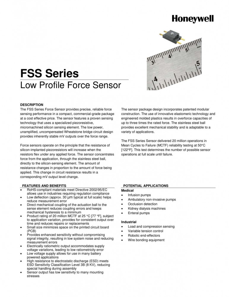 Honeywell FSS020WNSR technical document page 1
