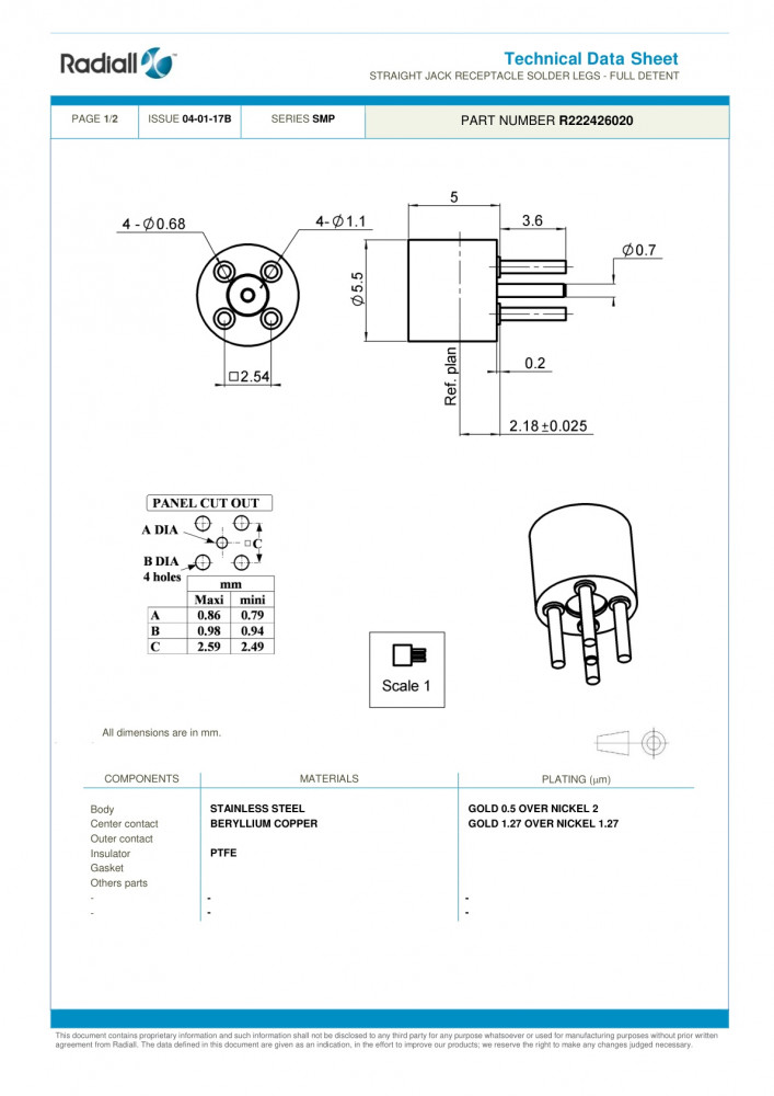 Radiall R222426020 SMP product document, page 1