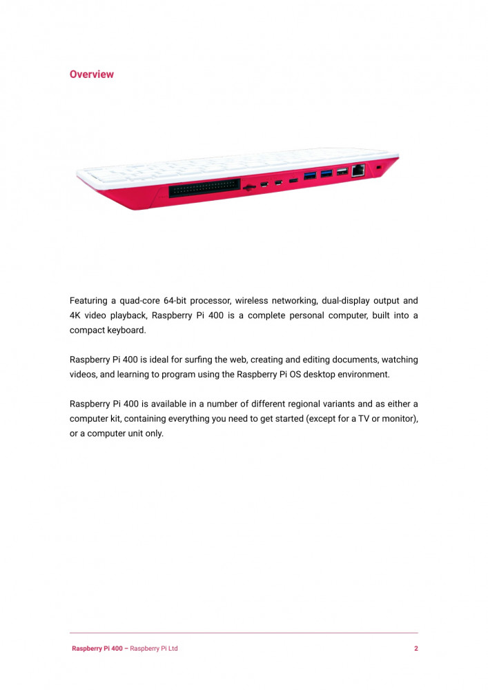 Raspberry Pi 400 documentation page 2