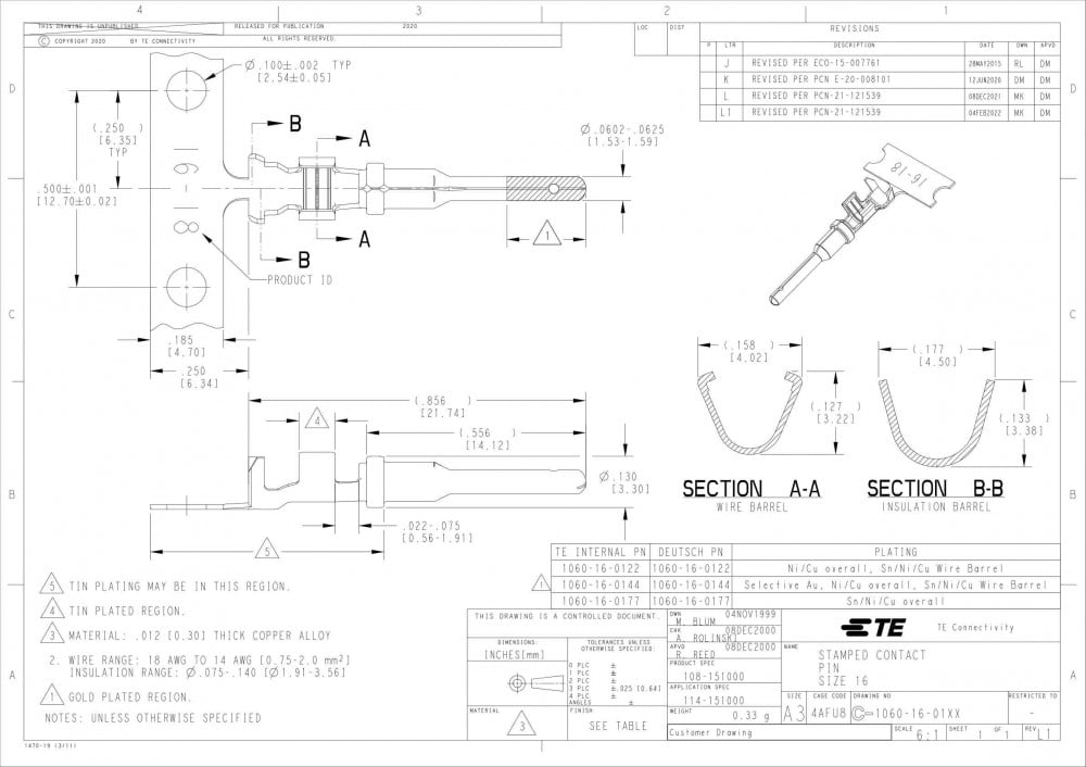 TE Connectivity 1060-16-0144 controlled drawing preview