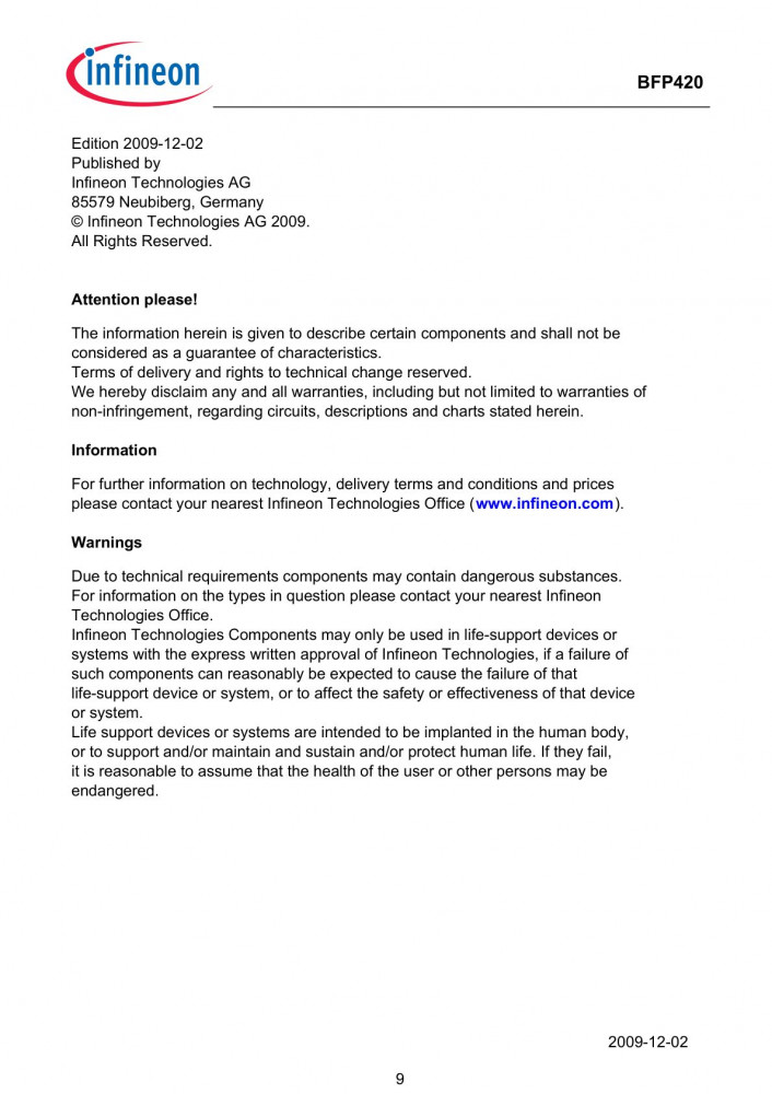 BFP 420 H6801 datasheet page 9