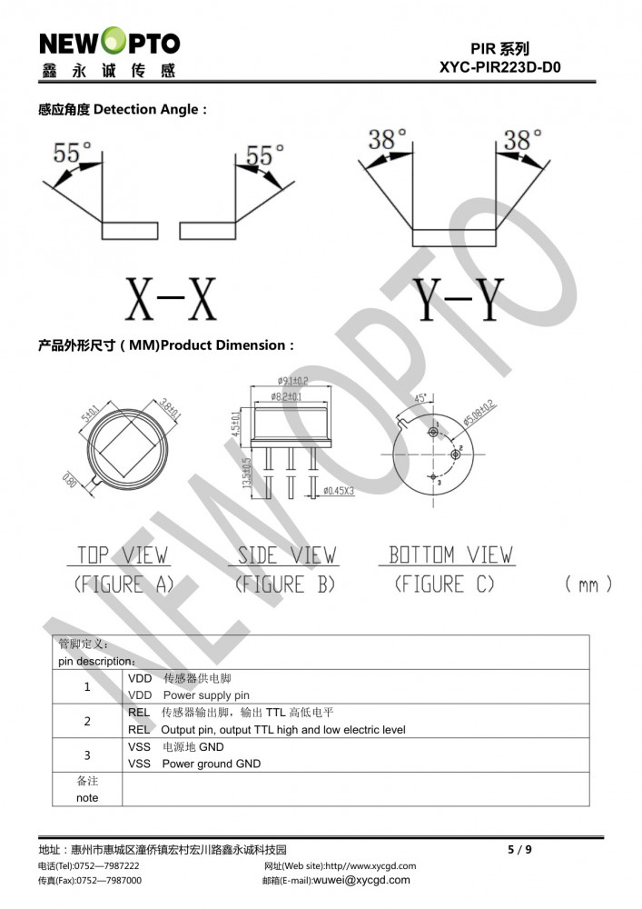 PIR223D-D0 technical document page 5