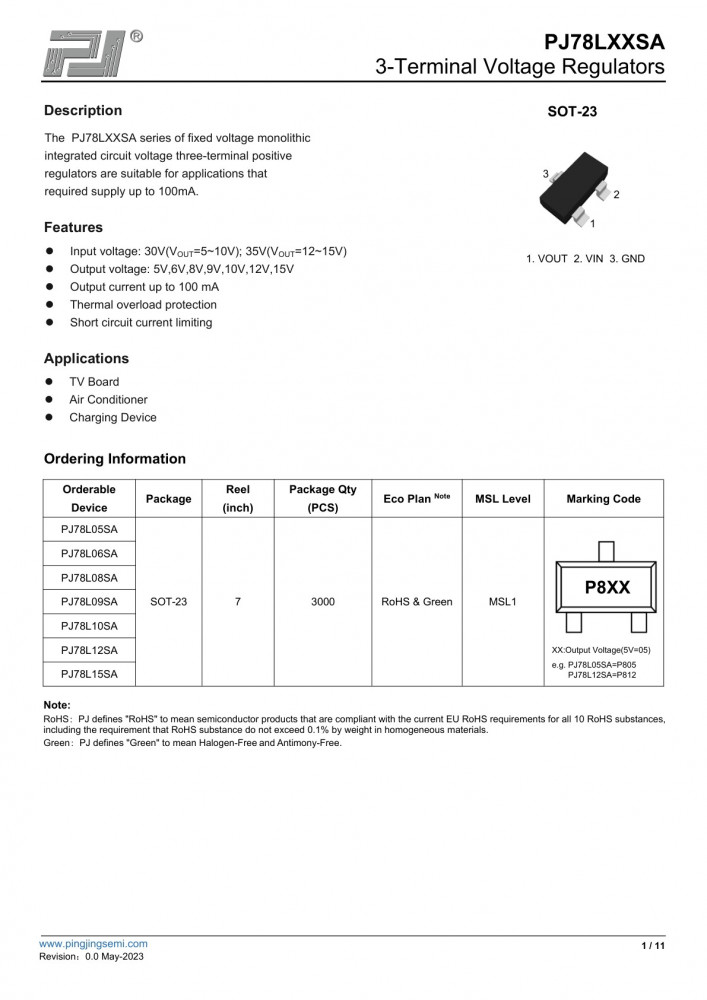 PJ78L05SA datasheet page 1