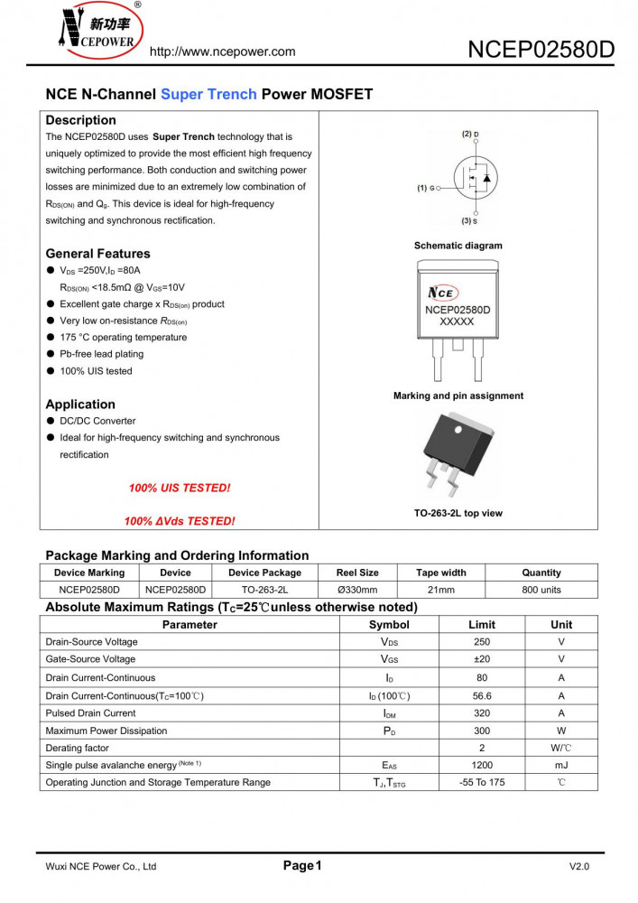 NCEP02580D datasheet page 1