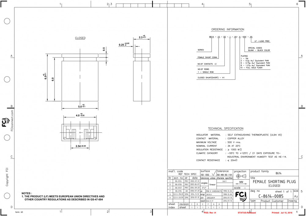 Amphenol 861410021H110LF product document page