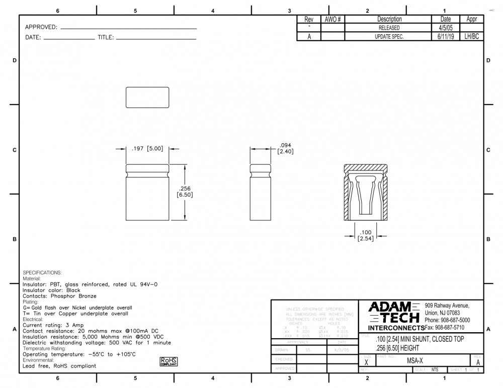 ADAM TECH MSA-T mini shunt technical drawing