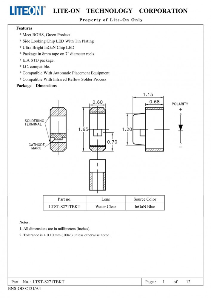 LTST-S271TBKT datasheet page 2