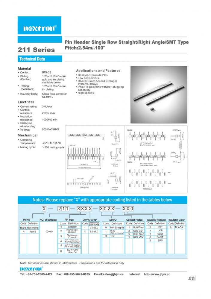 Nextron 211 Series technical document page