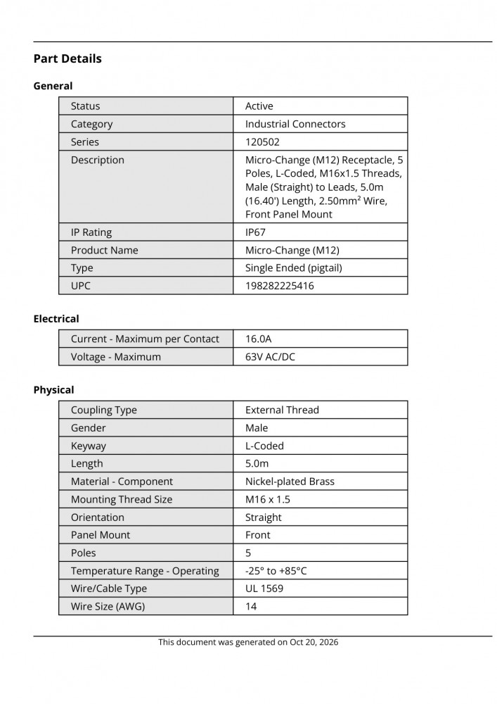 Molex product drawing page 2 for the 1205020062 connector cable assembly