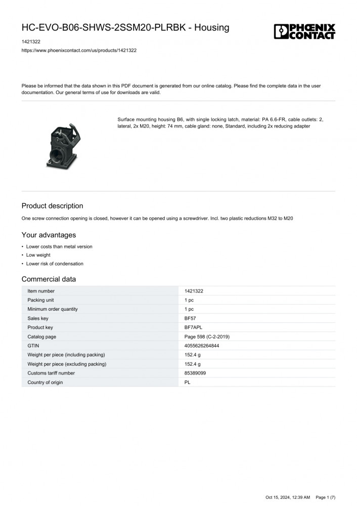 Phoenix Contact 1421322 product document page 1