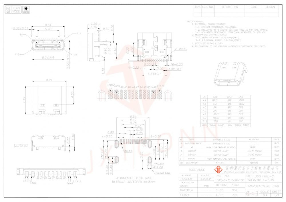 TYPE-C-7010ASV-16P technical drawing page 1