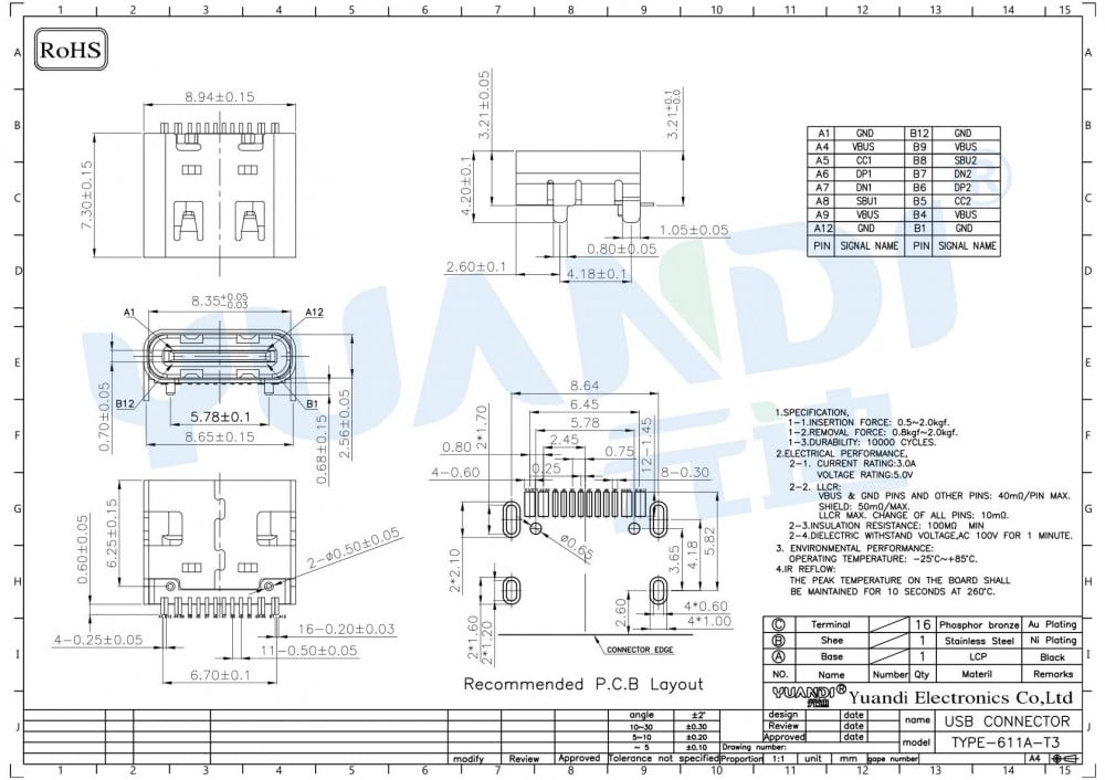 Yuandi TYPE-611A-T3 technical drawing