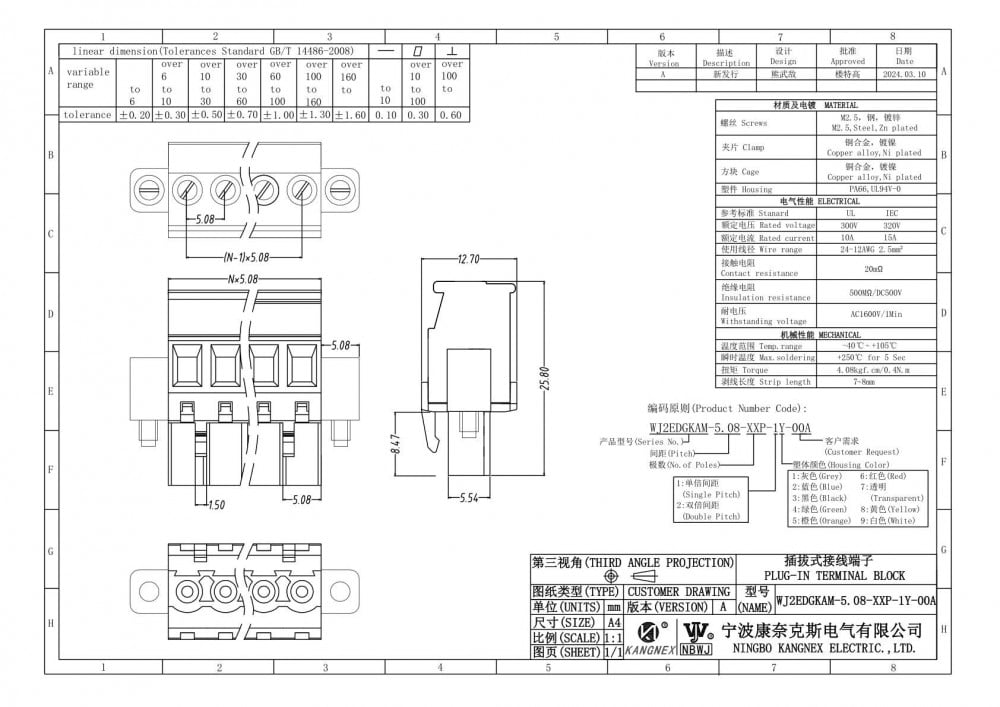 KANGNEX WJ2EDGKAM-5.08-23P-14-00A technical drawing
