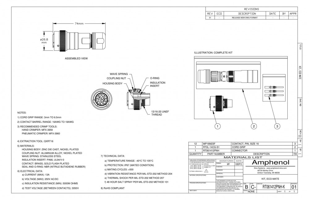 Amphenol RT061412PNH technical drawing