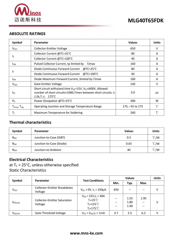 MLG40T65FDK datasheet page 2