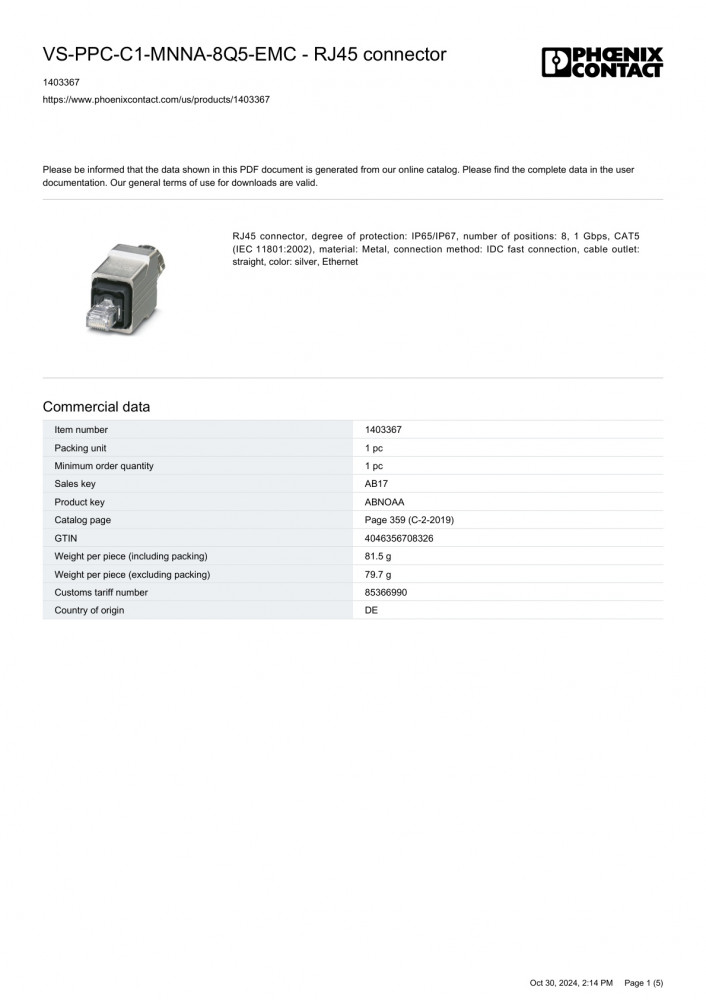 Phoenix Contact 1403367 technical document page 1