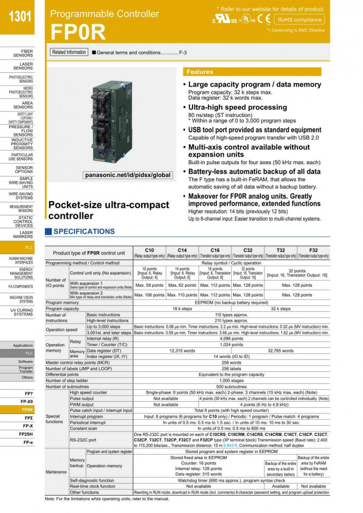 FP0R PLC technical documentation page