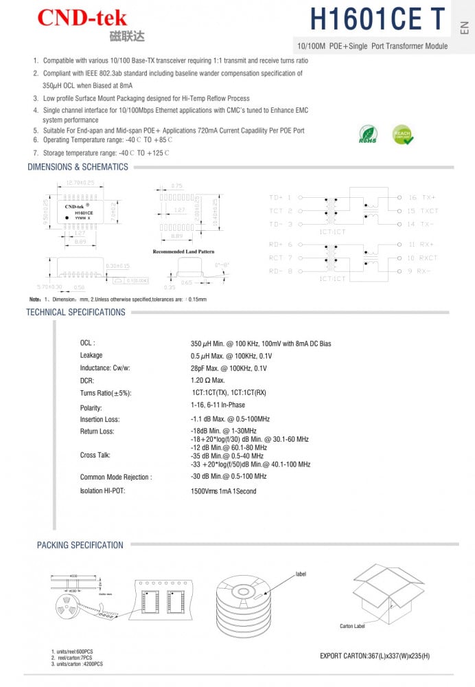 H1601CE T-CND technical document page