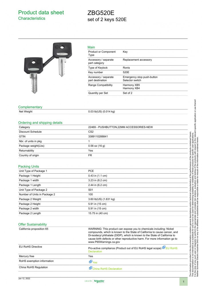 ZBG520E technical document page 1