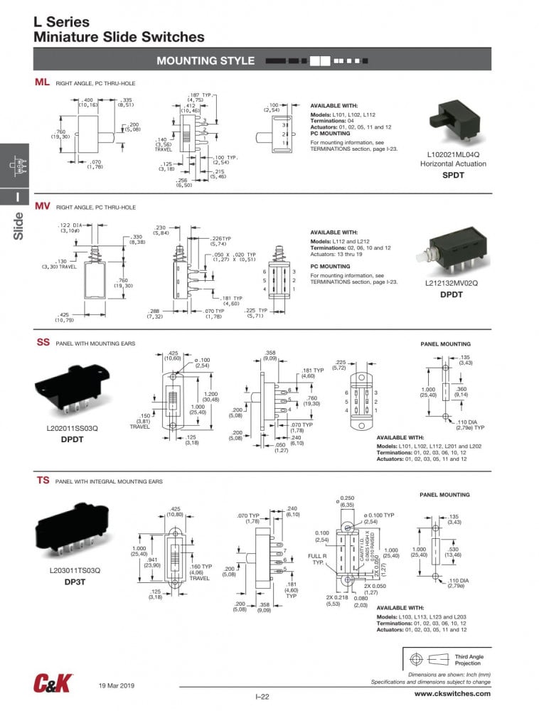 C&K L Series miniature slide switch catalog page 4