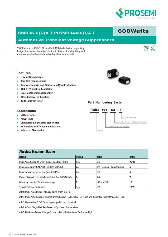SMBJ5.0A-T datasheet page 1