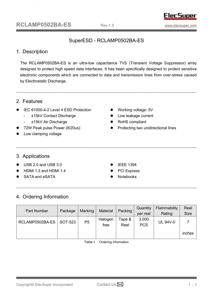 RCLAMP0502BA-ES datasheet page 1