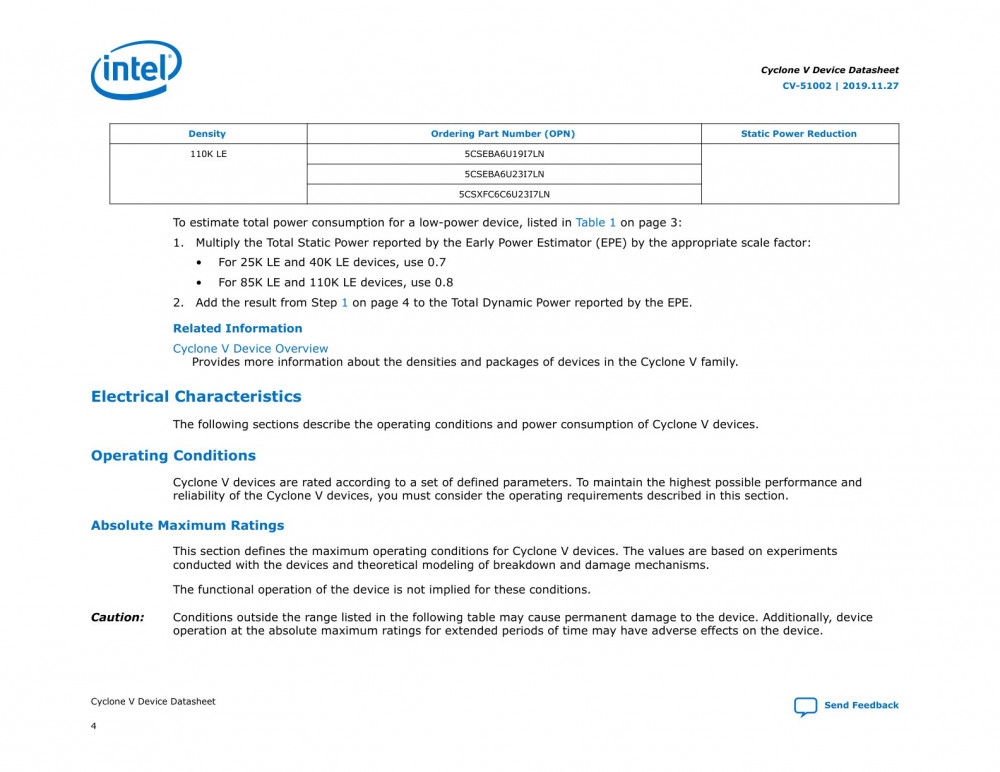 Cyclone V datasheet page 4