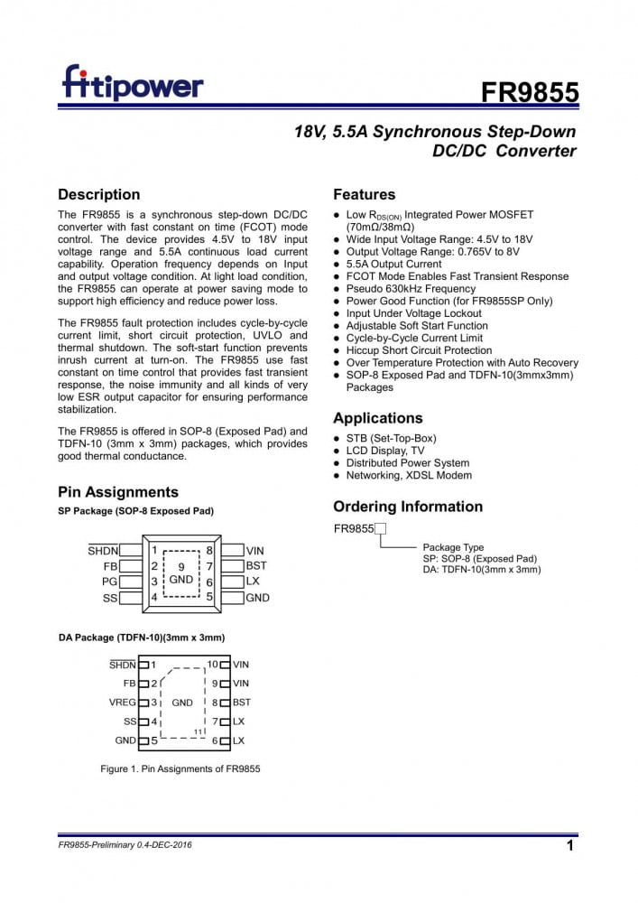 FR9855SP datasheet page 1