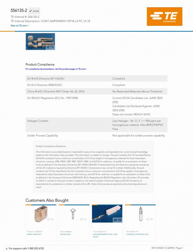 TE Connectivity 556135-2 technical document page 1