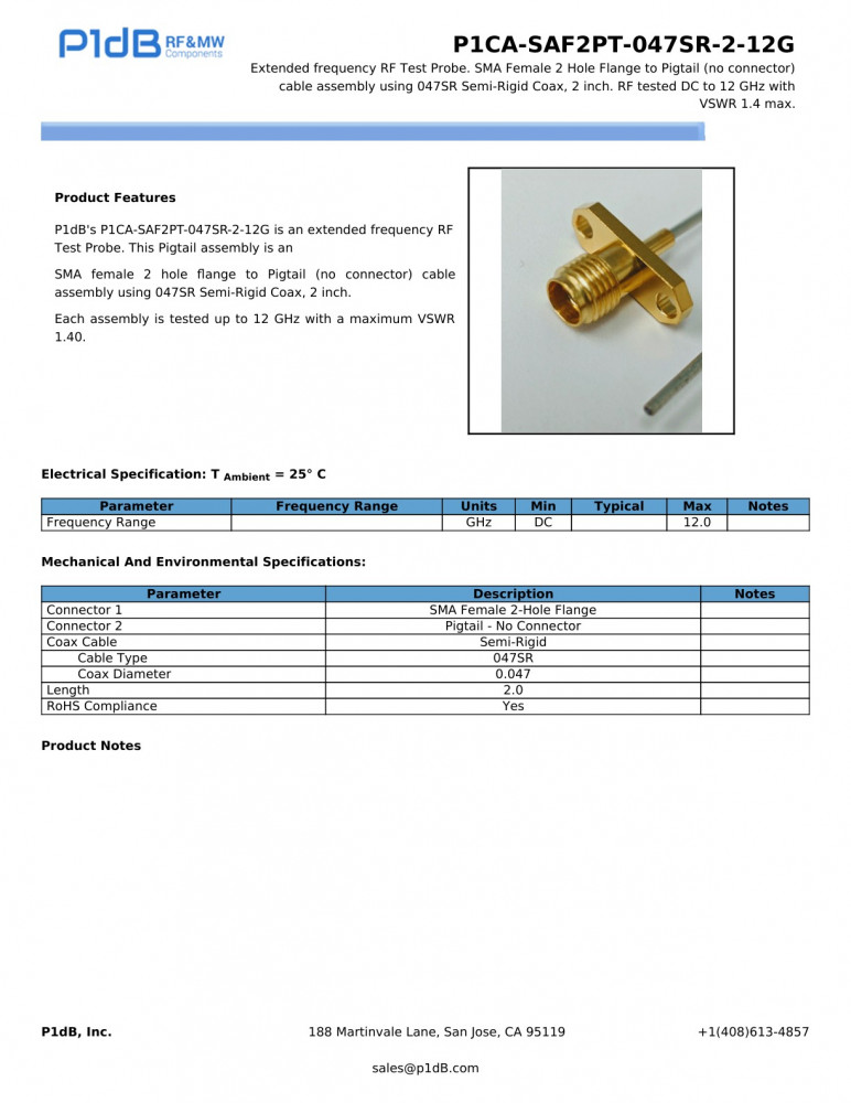 P1CA-SAF2PT-047SR-2-12G product document page