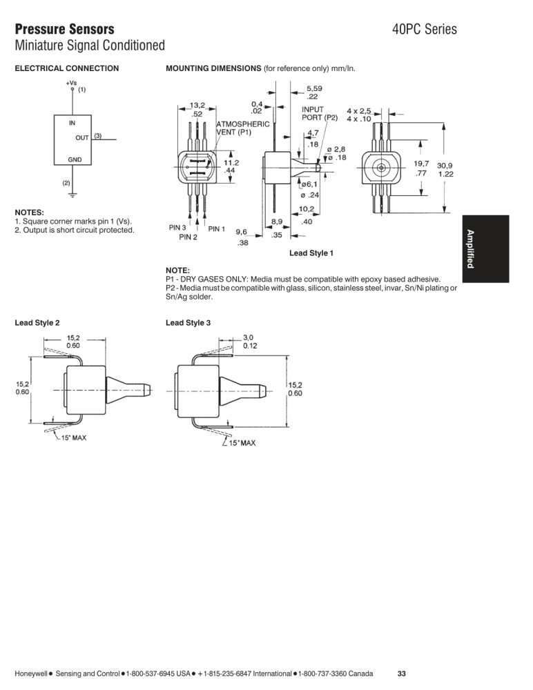 Honeywell 40PC mounting dimensions