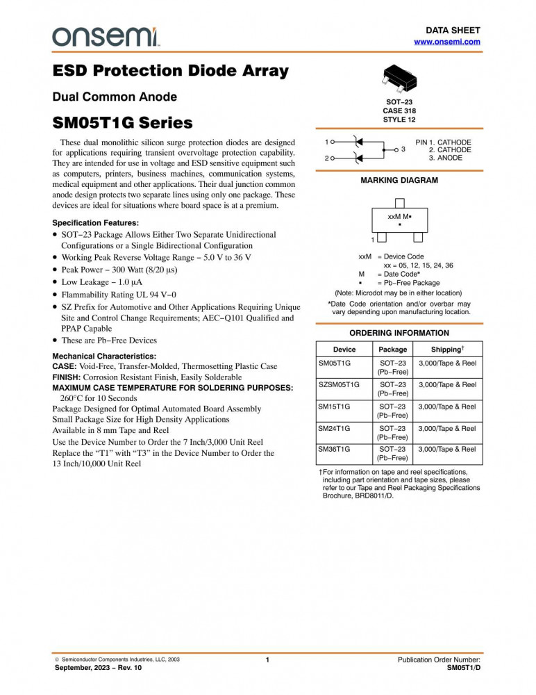 SM12T1G datasheet page 1