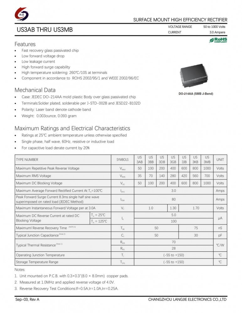 US3DB datasheet page 1