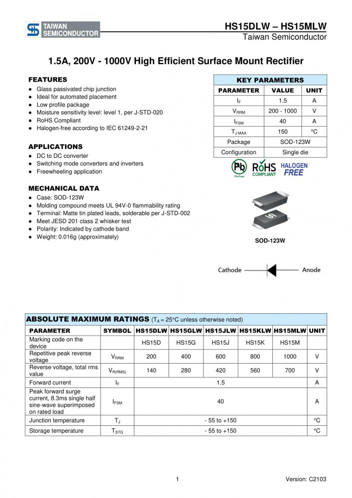 HS15JLW technical document page 1