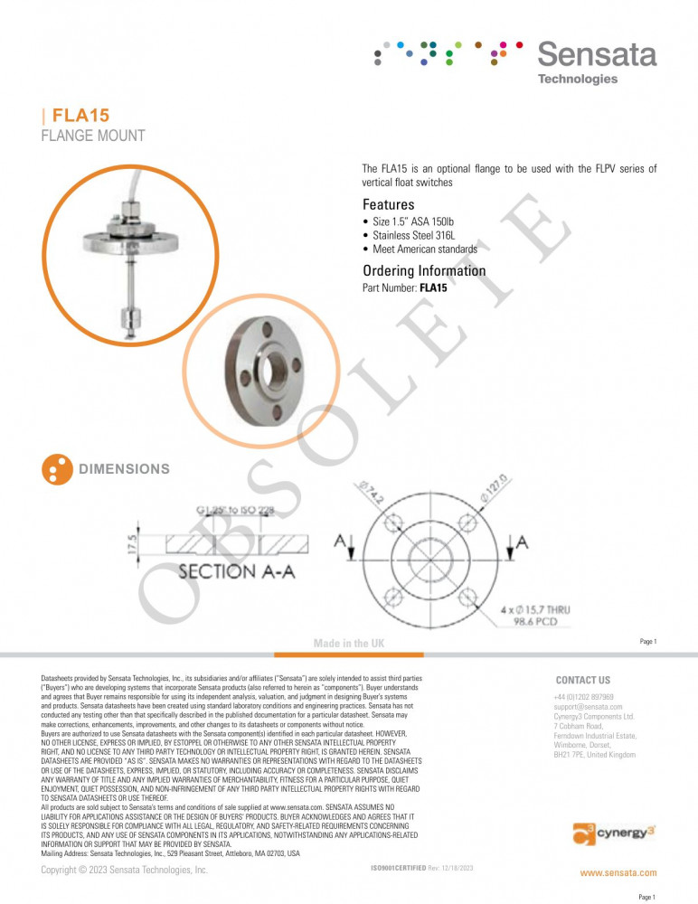 FLA15 flange technical document image