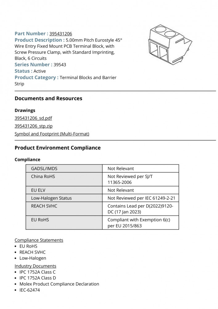 Molex 395431206 document image, page 1