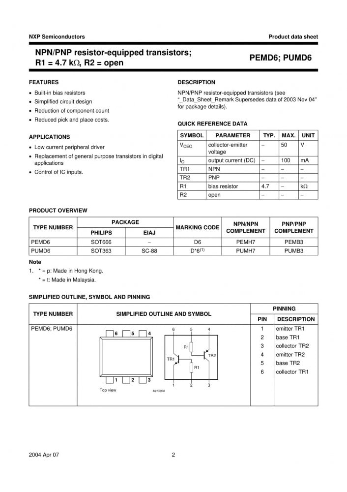 PUMD6 datasheet page 3