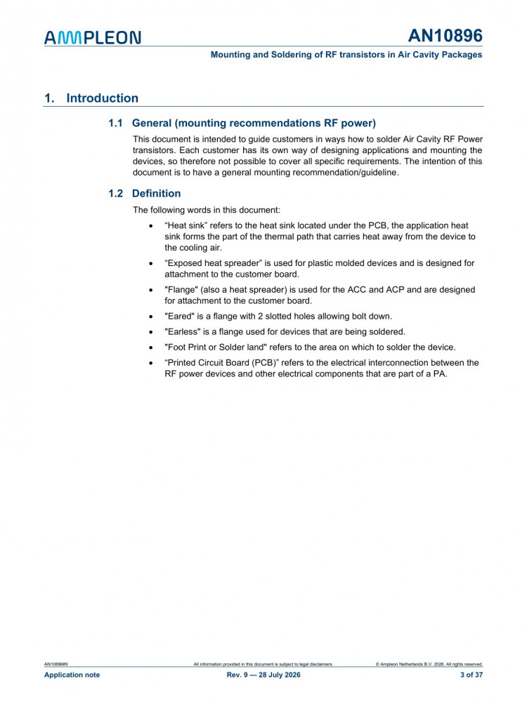 Ampleon air-cavity package application note, page 3