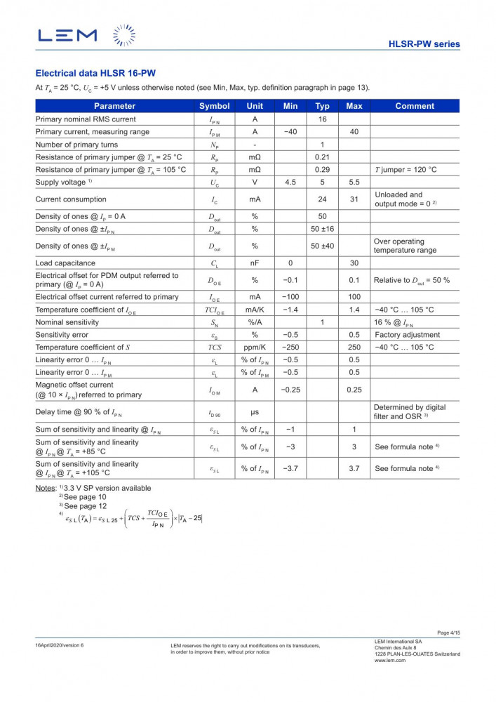 HLSR-PW datasheet page 4