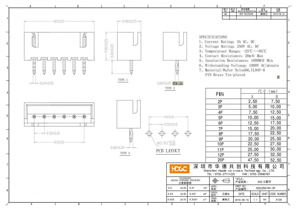 HDGC2501WV-5P technical document preview