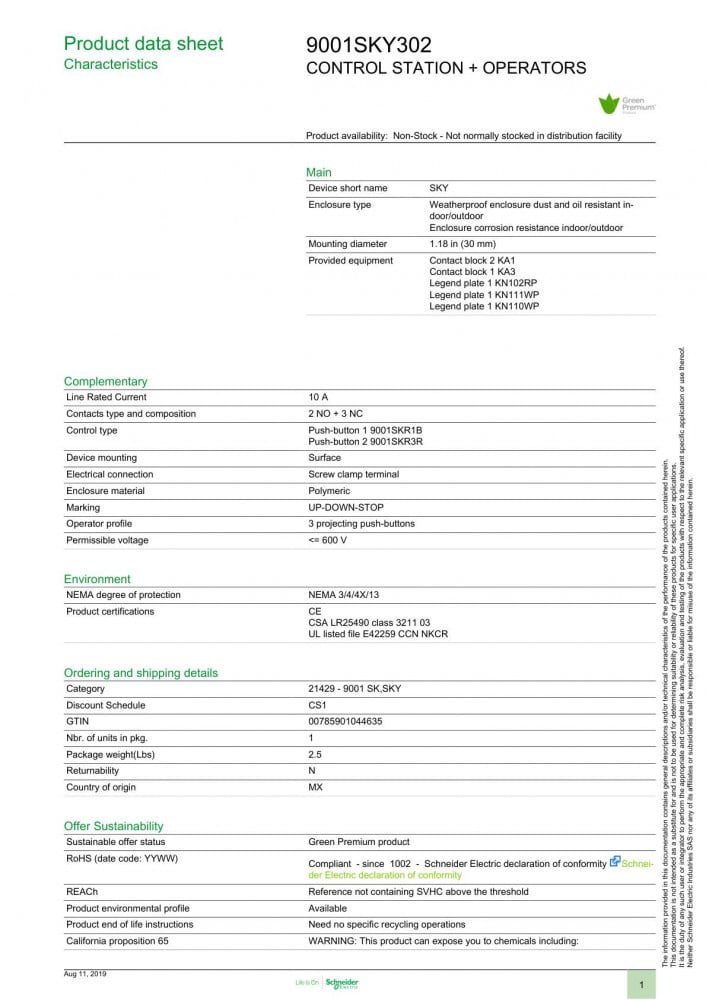 9001SKY302 technical document page 1