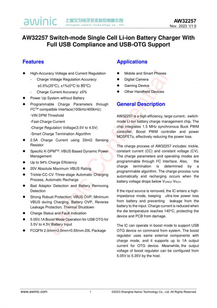 AW32257FCR datasheet page 1