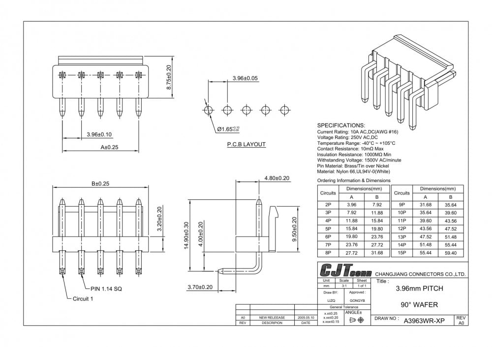 CJT A3963WR-3P specification drawing page 1