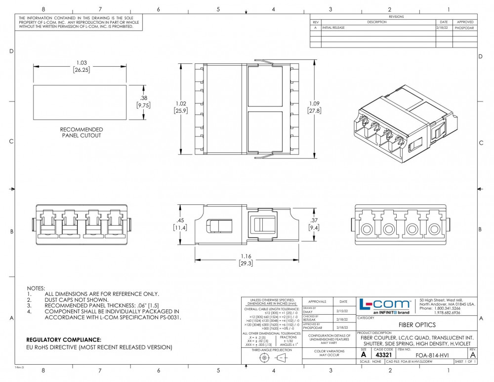 FOA-814-HVI L-com technical drawing preview