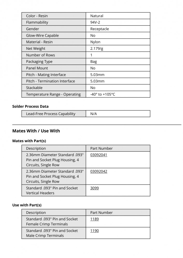 Molex .093 standard pin and socket terminal documentation, page image 3