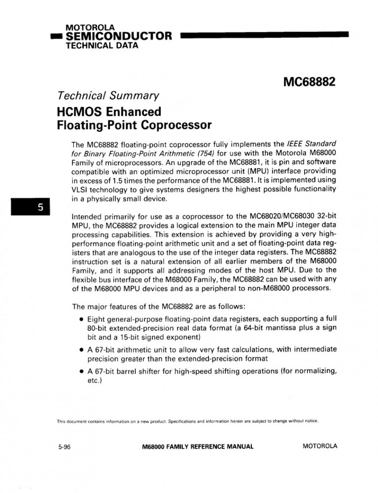 MC68882 technical document page 1